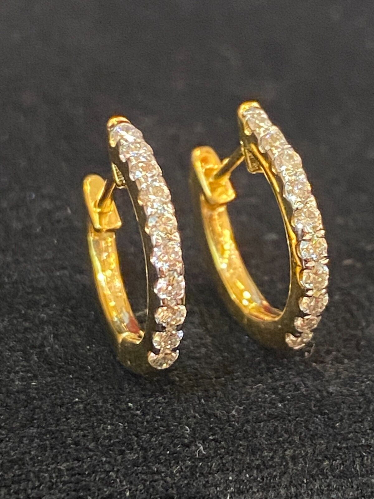Pave 0.36 Cts Round Brilliant Natural Diamonds Petite Hoop Earrings In ...