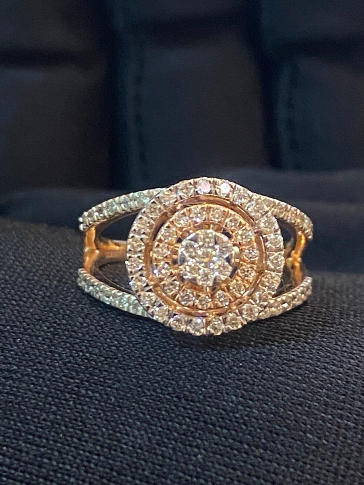 Pave 0.75 Cts Round Brilliant Cut Diamonds Double Halo Engagement Ring ...