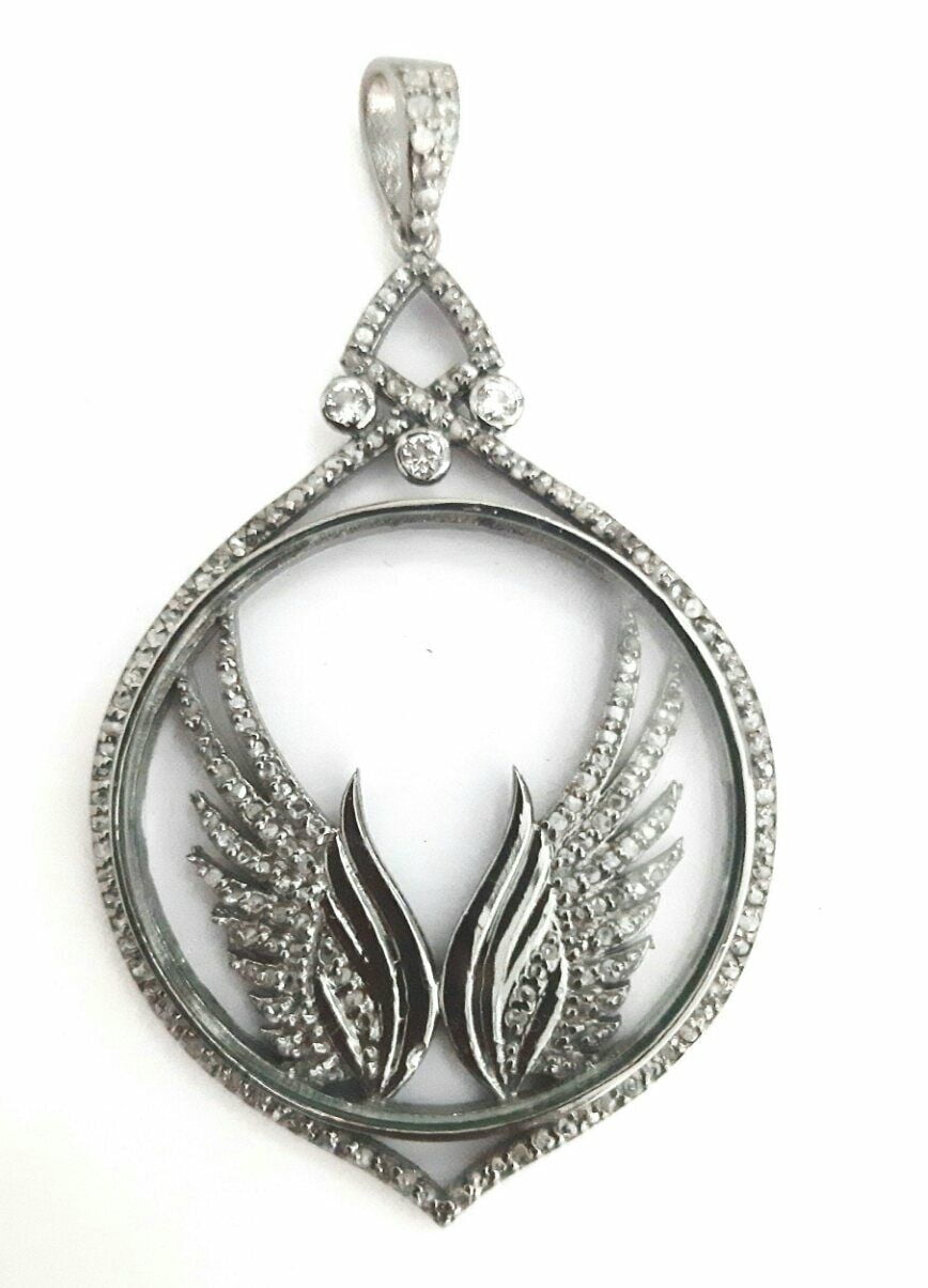 Pave Diamond Angel Wing Pendant 925 Silver Angel Birthday Gift Pendant ...