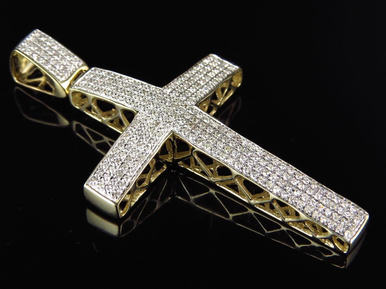 Solid 10k Yellow Gold Real Jewelry, Pave Diamond Cross Pendant (.75 Ct ...