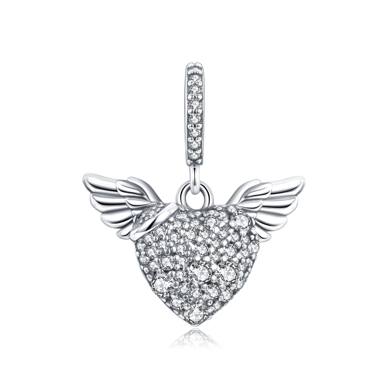 Pave Heart and Angel Wings S925 Dangle Charm for Women Moment Bracelet ...