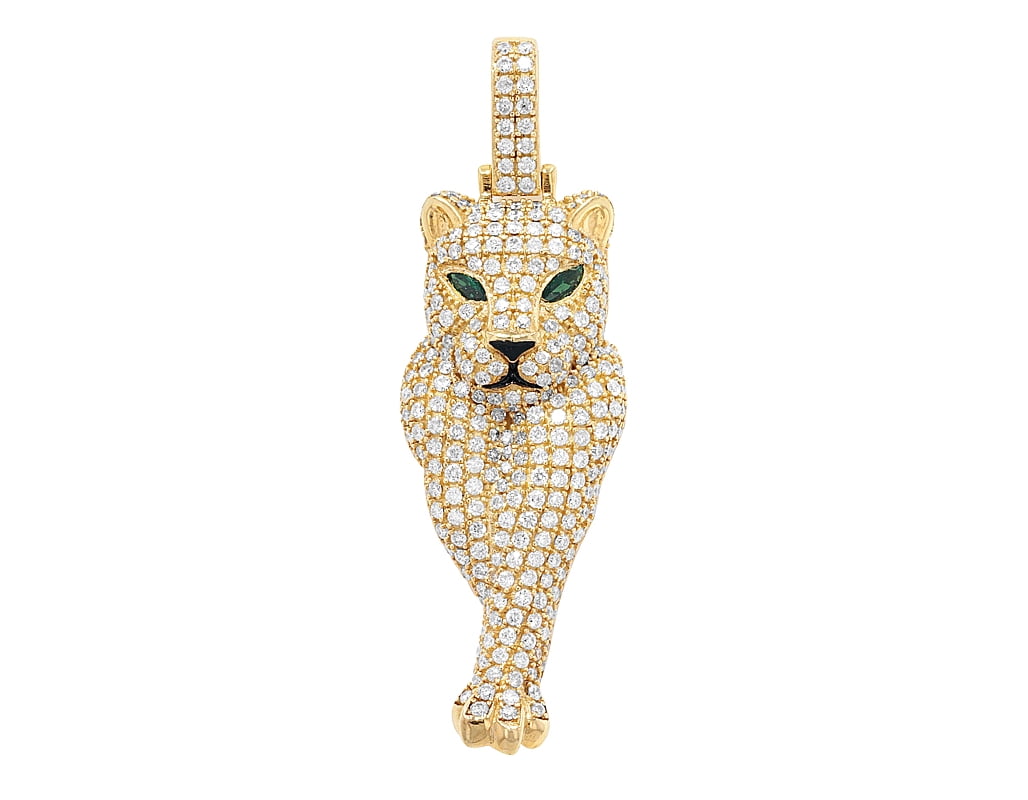 Pave'-Set 2.15 CT Diamond Lioness Pendant 10K Yellow Gold 2" - Walmart.com
