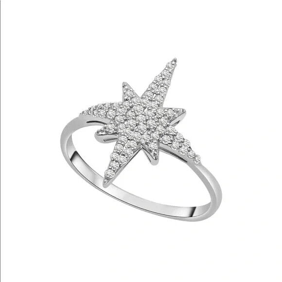 Pave Set Diamond Starburst Shape Ring 2.0 Ct Simulated Diamond 14K ...