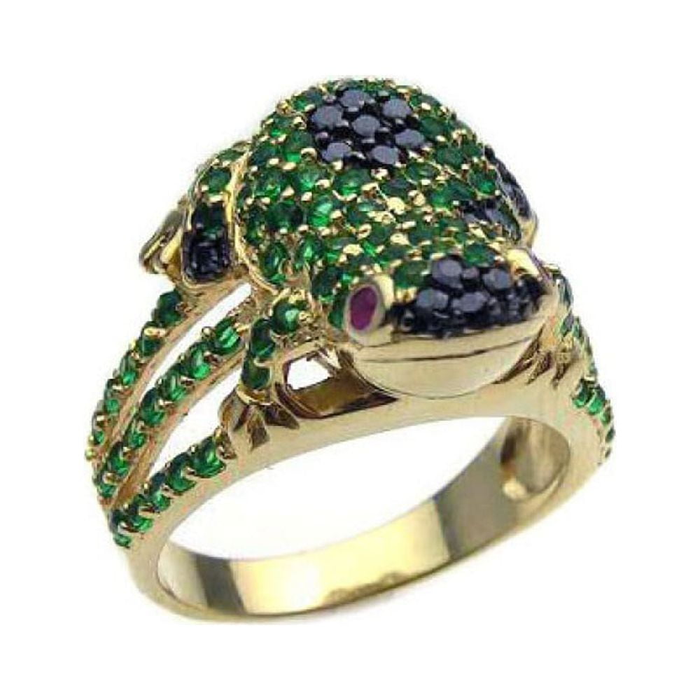 Pave Set Simulated Emerald Black Cubic Zirconia Frog Ring Yellow Gold ...