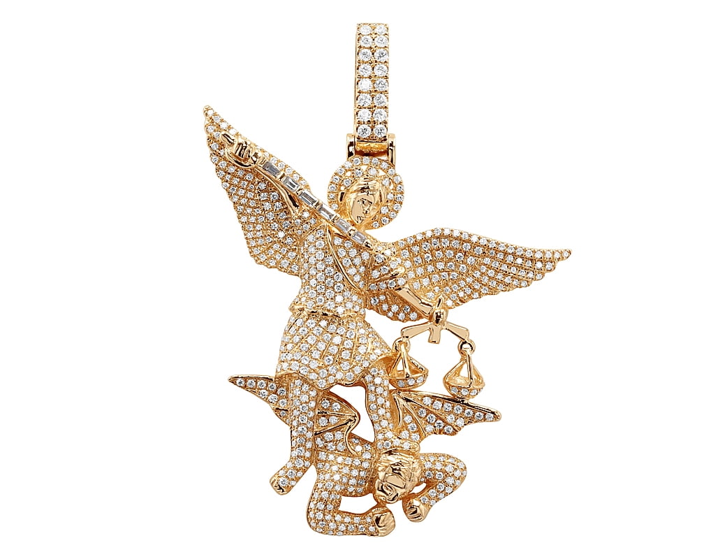 Pave'-Set St. Michael's 1.95 CT Diamond Slaying Devil Pendant 10k ...