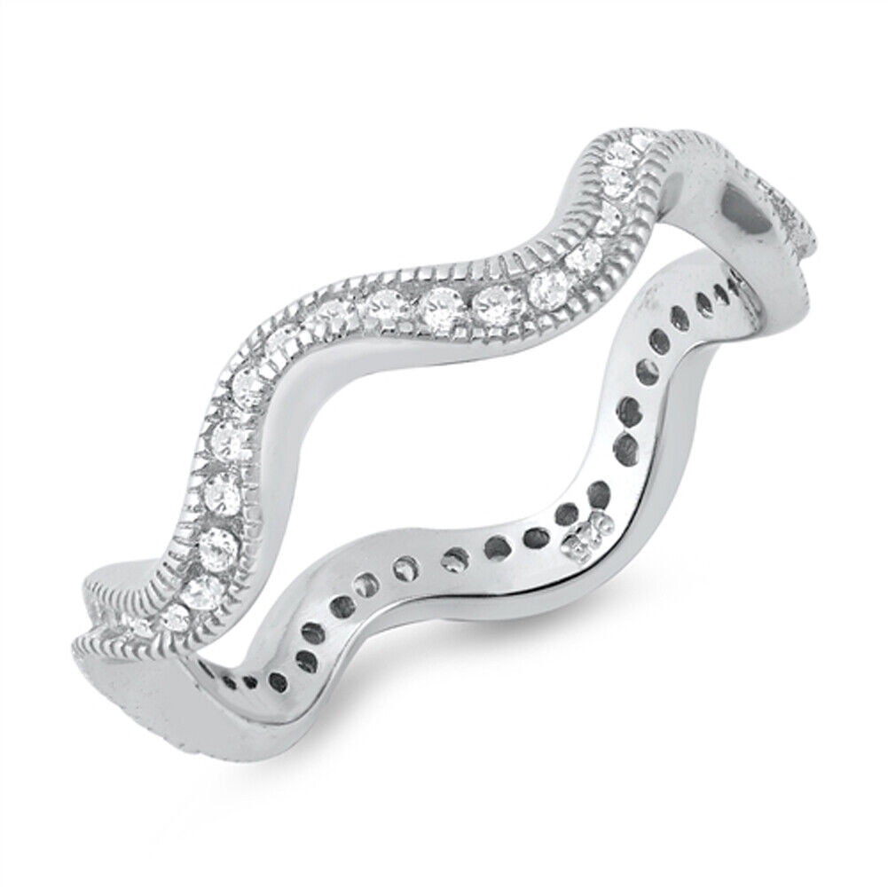 Pave Set Wavy Full Eternity Band Ring 1.7 Ct Simulated Diamond 14K ...