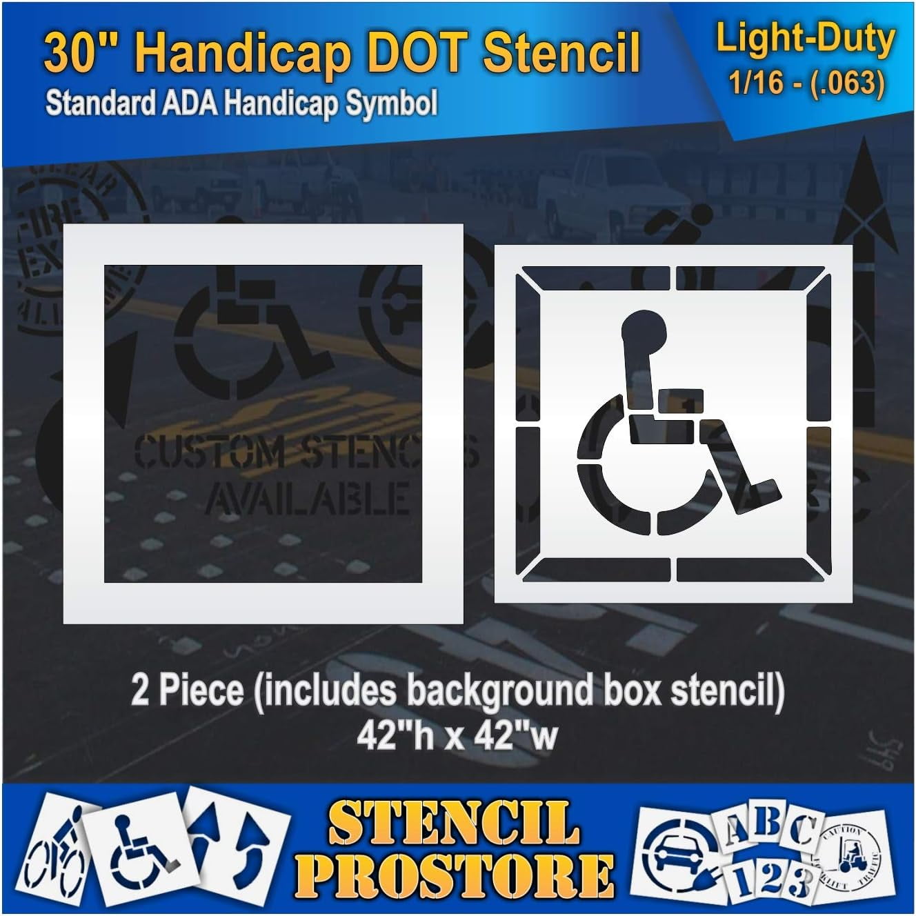 Pavement Stencils - 30 inch - HANDICAP - ADA Stencil with Border ...