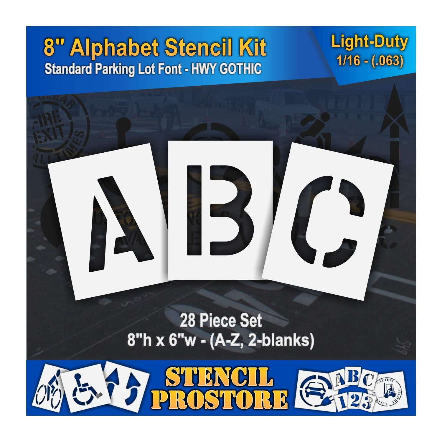 Pavement Stencils - 8 inch Alphabet KIT Stencil Set - (28 Piece) - 8" x ...