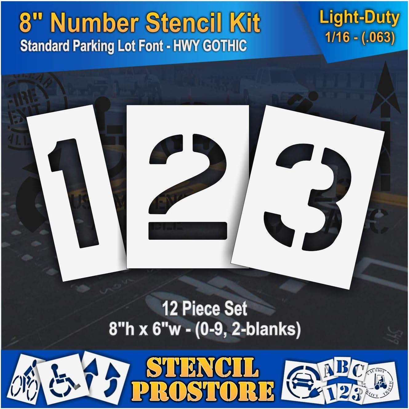 Pavement Stencils - 8 inch NUMBER KIT STENCIL SET - (12 Piece) - 8" x 6 ...