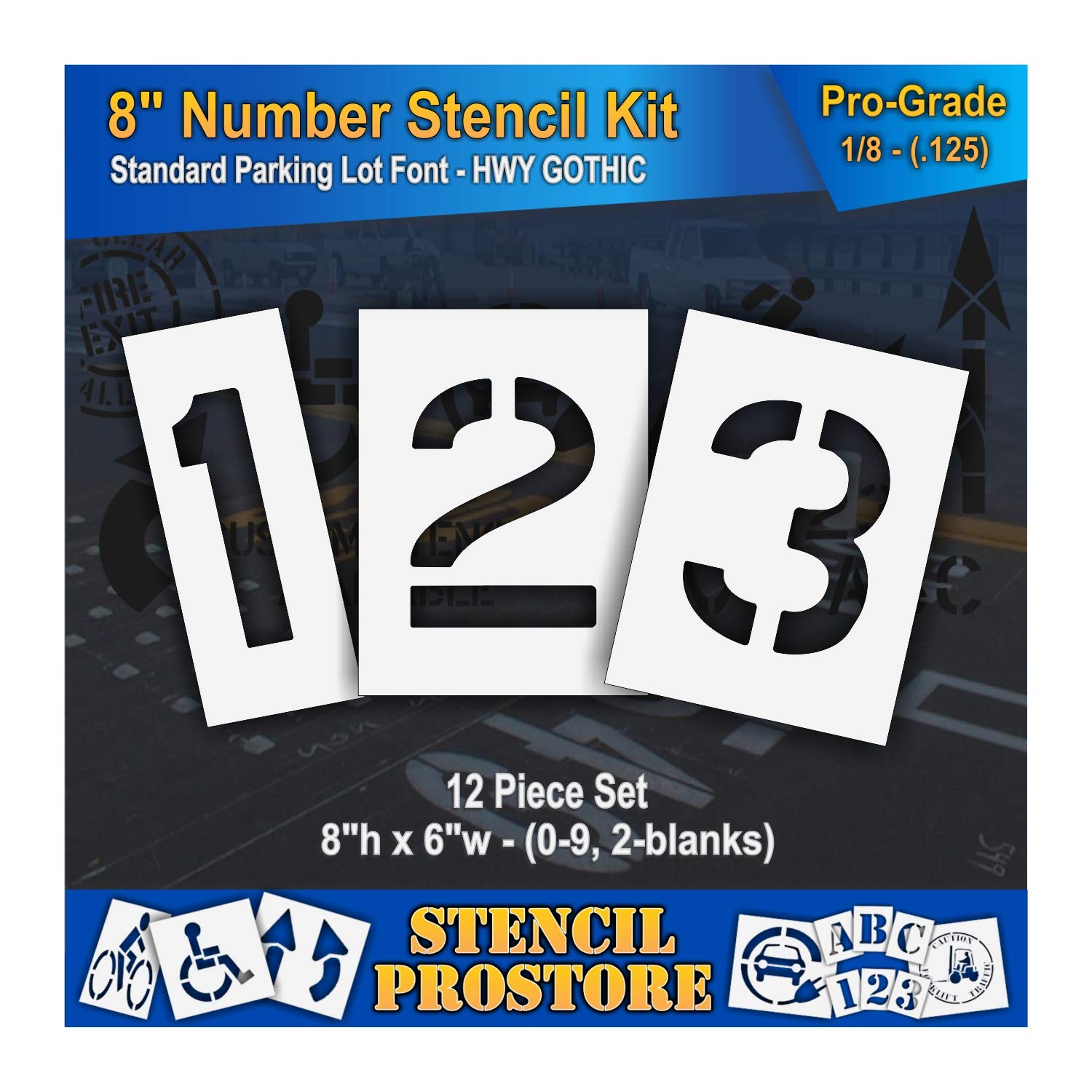 Pavement Stencils - 8 inch Number KIT Stencil Set - (12 Piece) - 8" x 6 ...