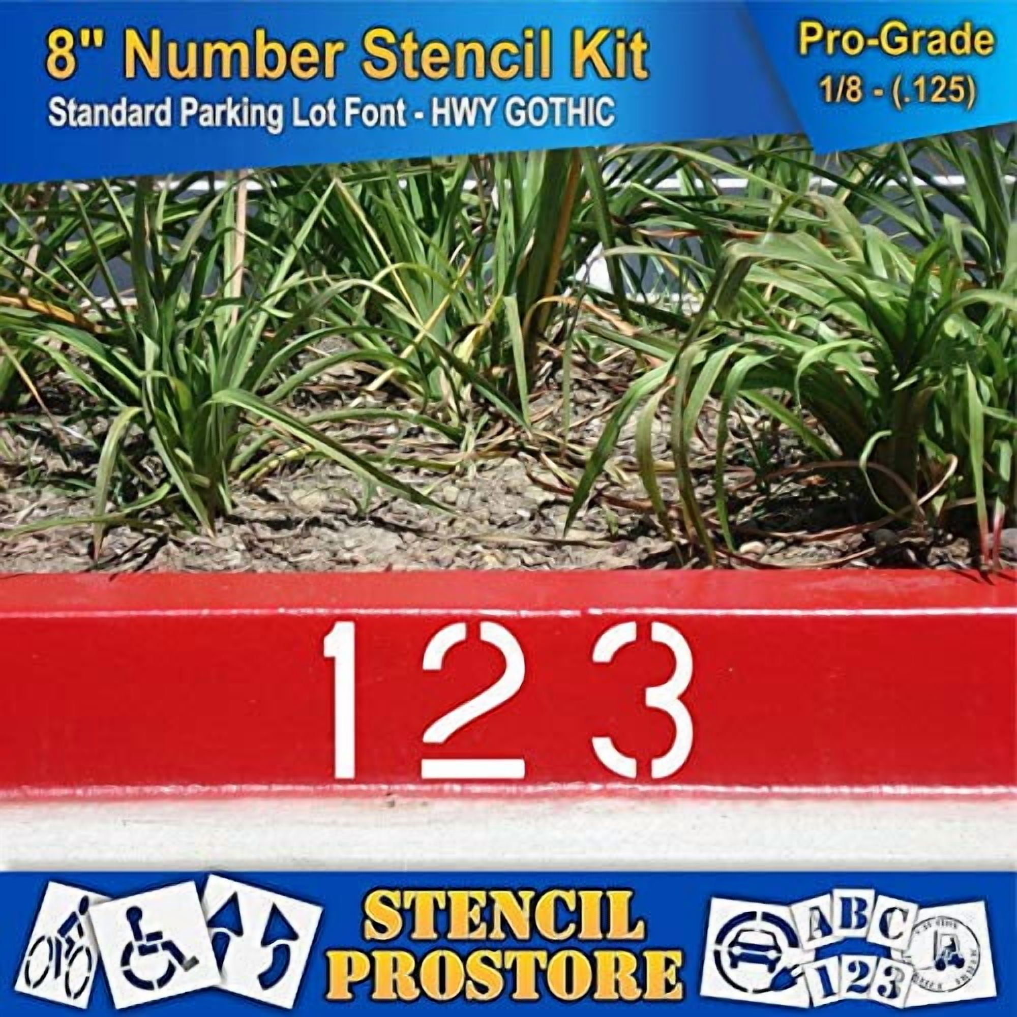 Pavement Stencils - 8 inch Number KIT Stencil Set - (12 Piece) - 8" x 6" x 1/8" (128 mil) - Pro ...