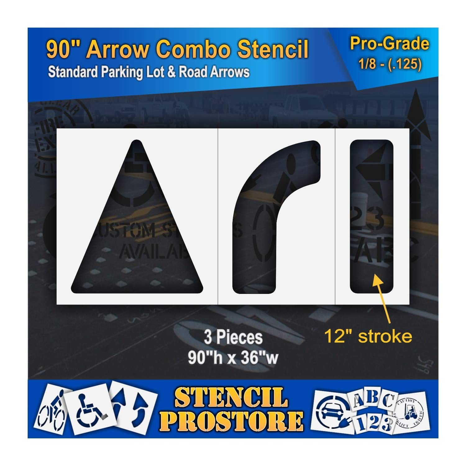 Pavement Stencils - 90 inch - Straight & Turn Combo Arrow KIT - (3 ...