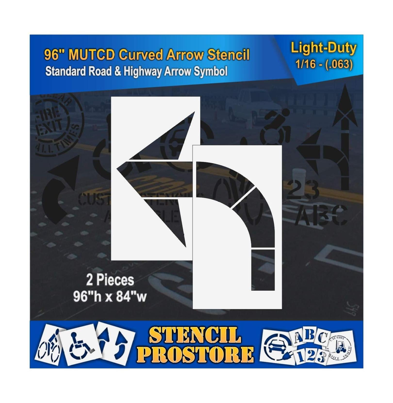 Pavement Stencils - 96 inch - Curved/Turn Arrow Stencil for MUTCD, FHWA ...