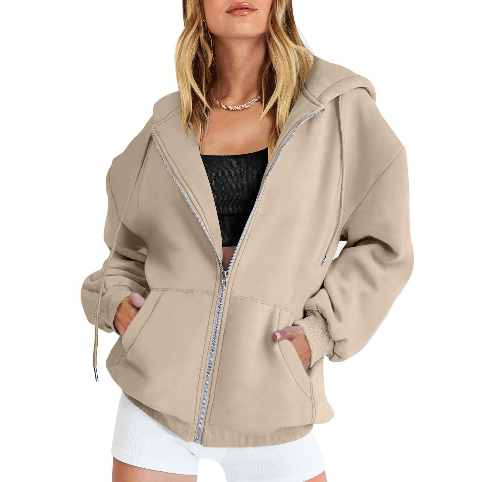Pavied Essentials Hoodie Long Sleeve Tops Women's Zip Up Hoodies Casual Track Jackets With ...