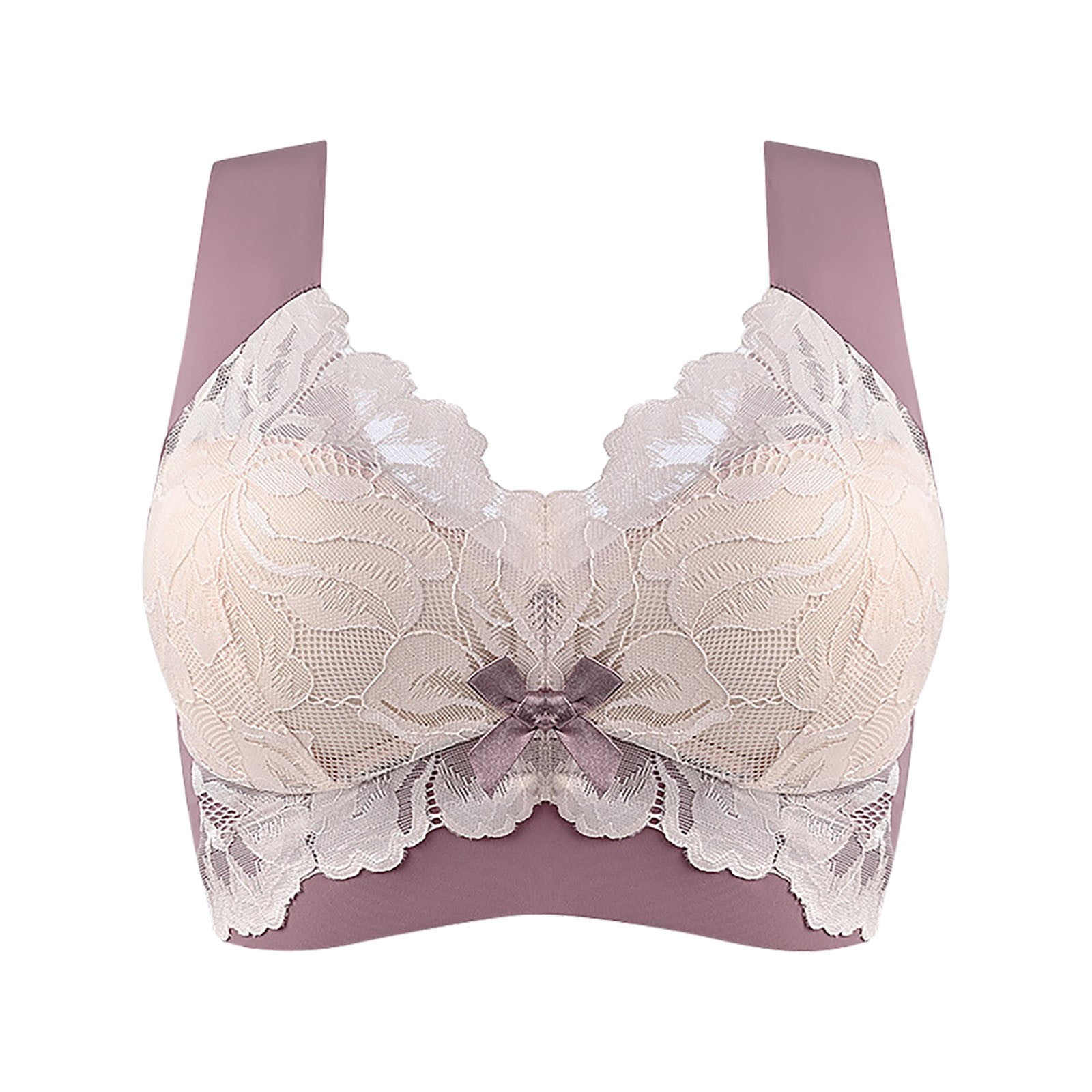 Pavied Lace Bra Plus Size Bra Lightly Latex Lined Cup Wirefree Unpadded ...