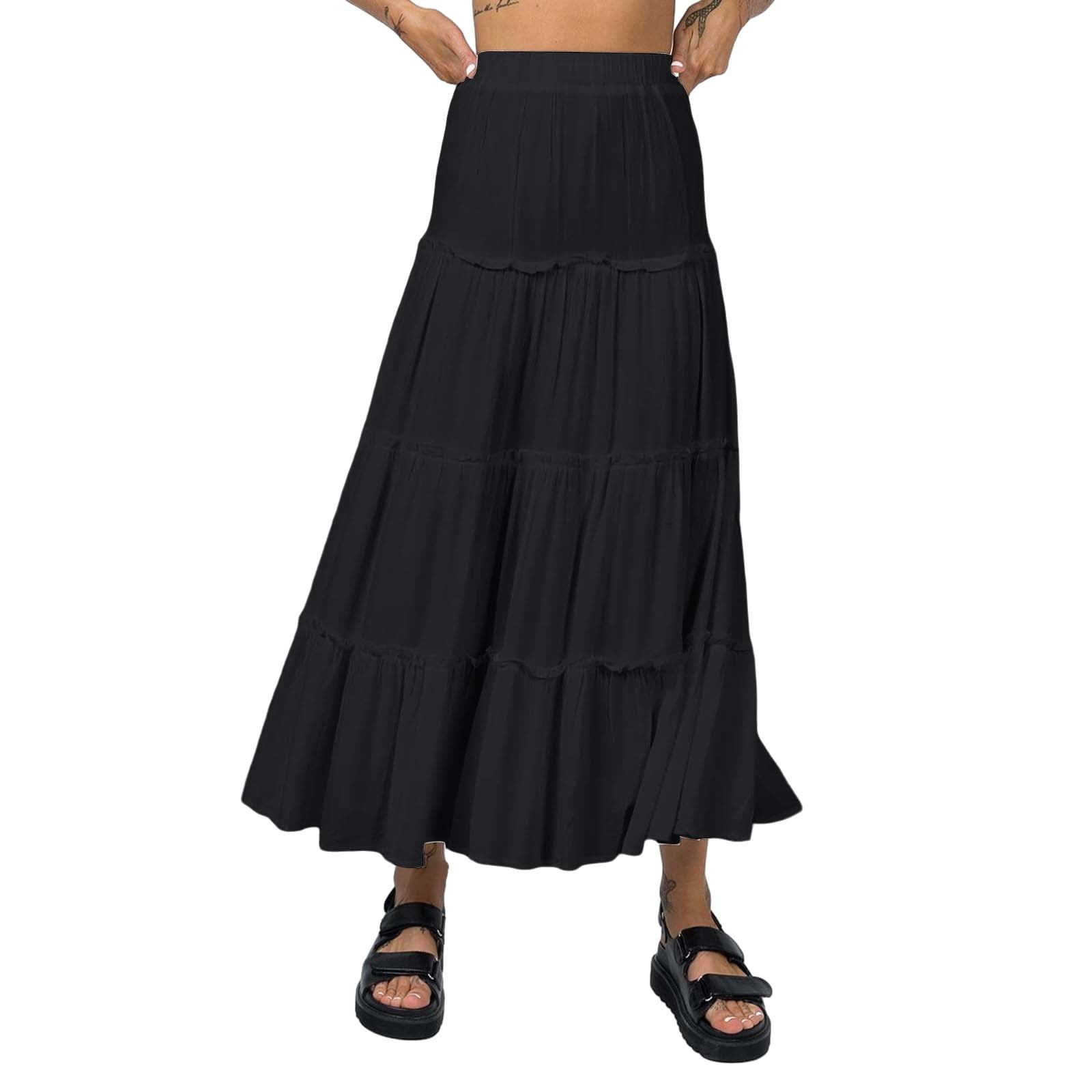 Pavied Pleated Skirt Flowy Skirt Long Skirt Long Maxi Skirts Elastic ...