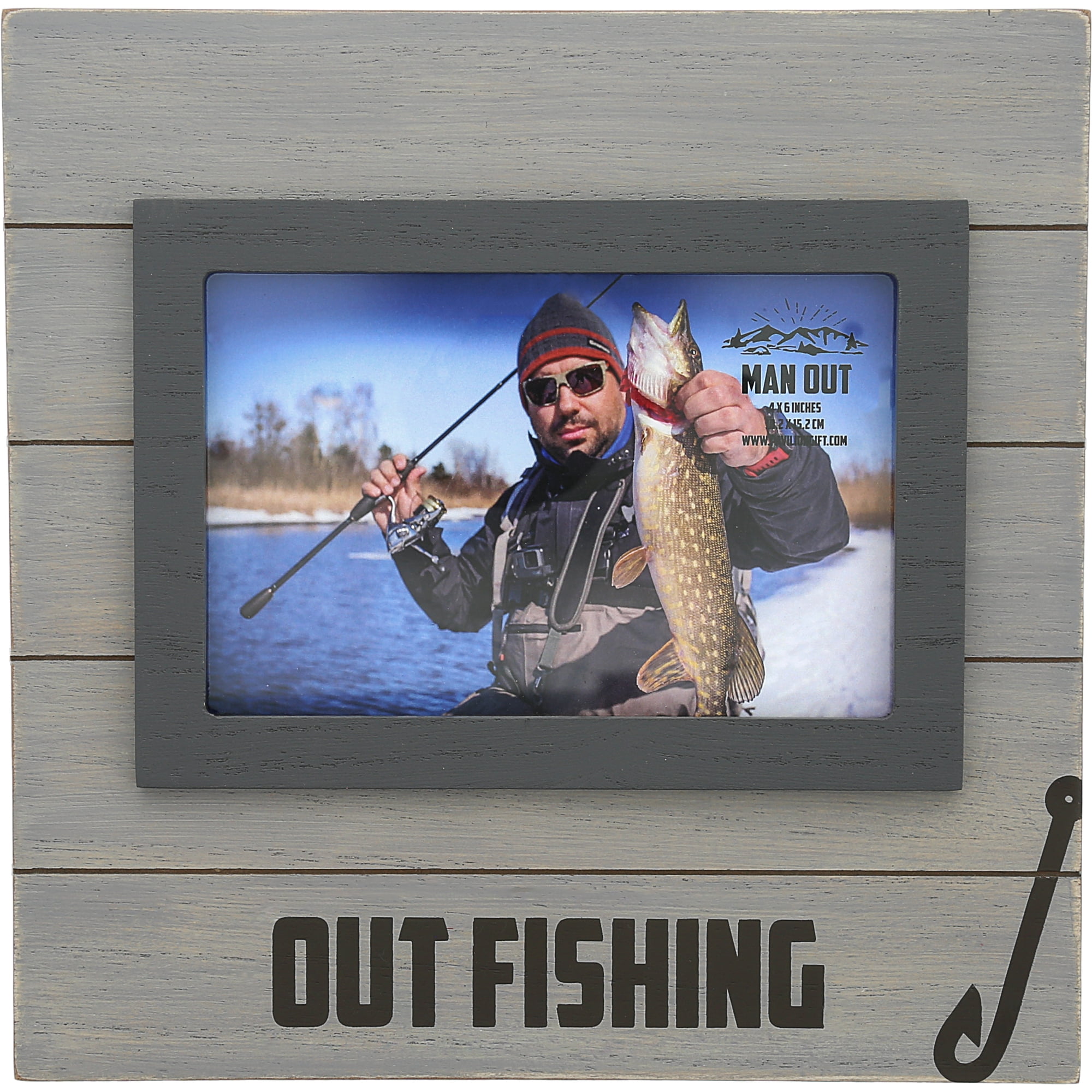 Pavilion - Out Fishing Wood Tabletop Picture Frame, Holds 4 x 6-inch Photo, Rustic Picture ...