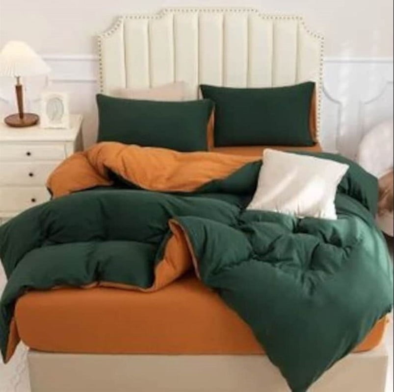 Pavish Export Cinnamon & Green Custom size washed Cotton Duvet Cover With 2 Pilow Shams Boho ...