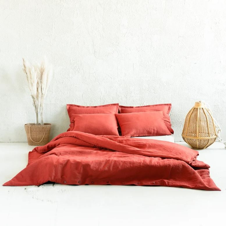 Pavish Export Cotton Duvet Cover In Red With Buttons Natural ...