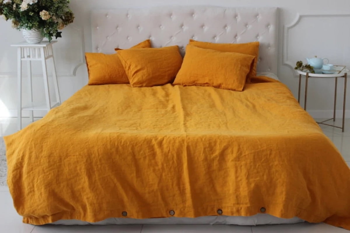 Pavish Export Linen 100% Pure Mustard Yellow Duvet Cover With 2 Pillow ...