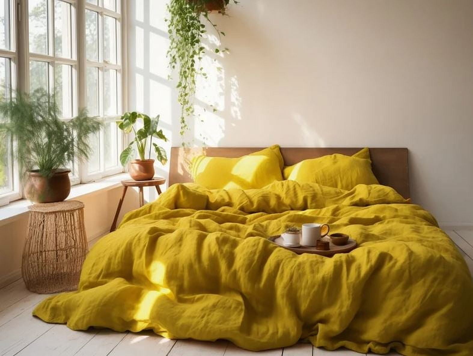 Pavish Export Linen Duvet Cover In Mustard Yellow Stonewashed Natural ...