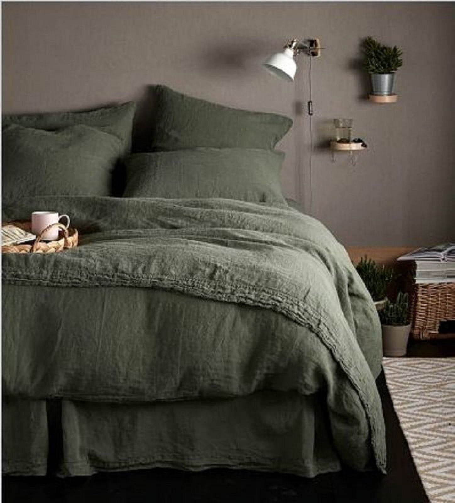 Pavish Export Moss Green Linen Duvet Cover Set With 2 Pillow Case Boho ...