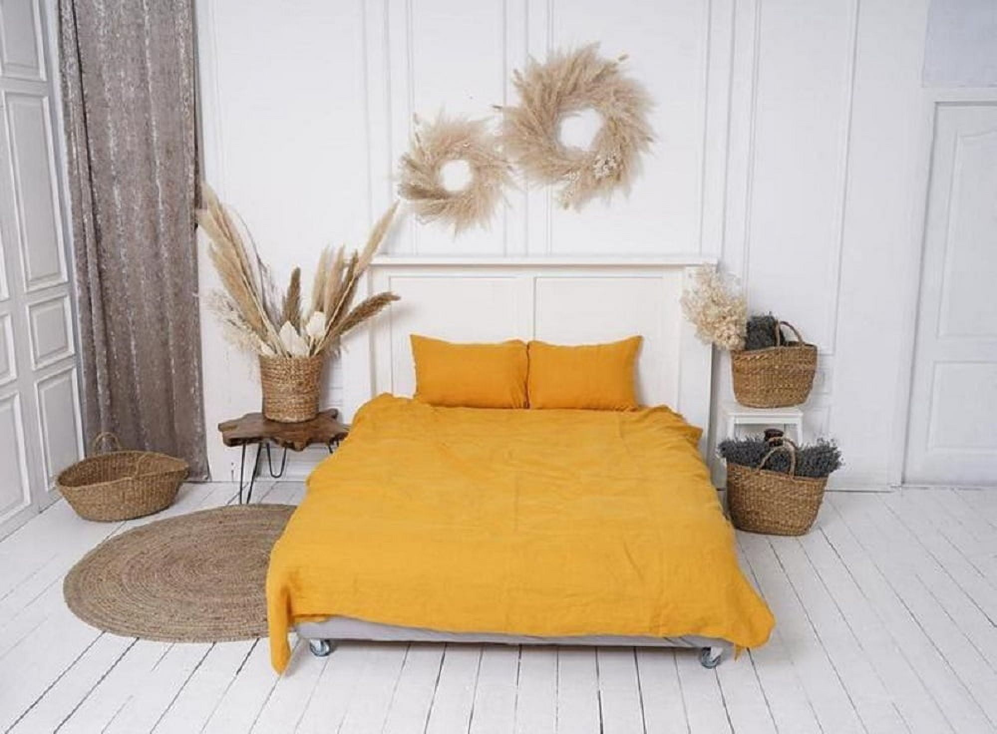 Pavish Export Yellow Mustard Washed Linen Duvet Cover, Linen bedding ...