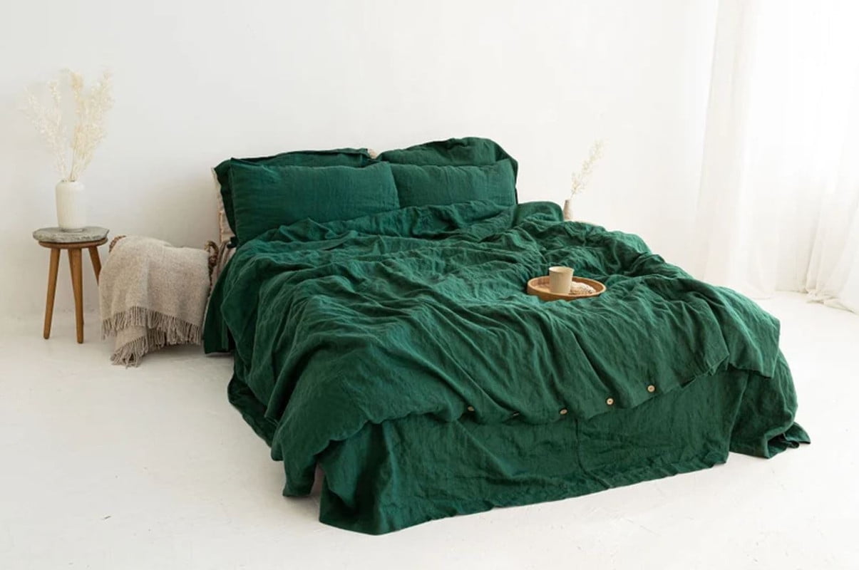 Pavish Linen Duvet Cover In Forest Green Washed Soft Linen Quilt Cover ...