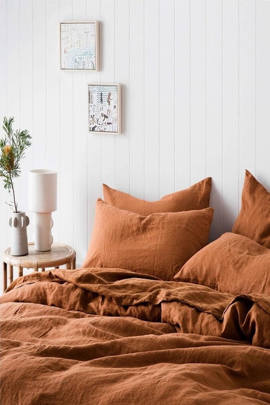 PavishExport Linne Duvet Cover In Rust Orange Stonewashed Linen Bedding ...