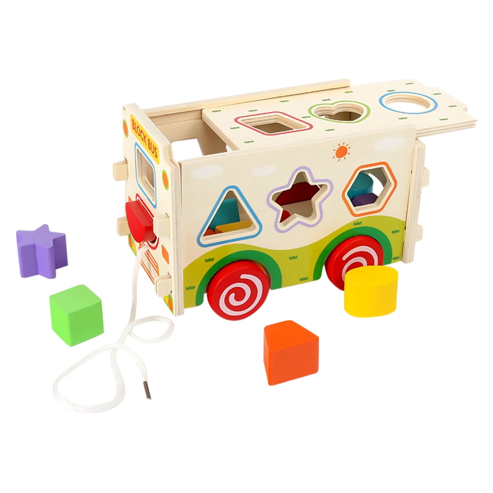 Pavo Bus Shape Building Block Shape Matching Toy Wooden Bus Block Toy ...
