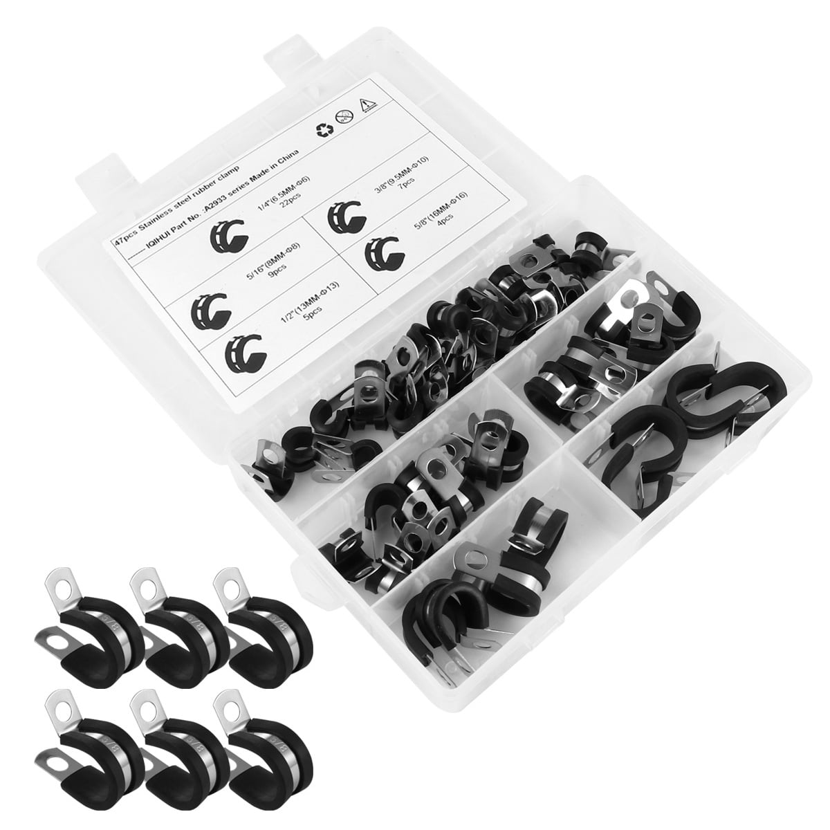 Pavodes 47pcs R-shaped Hose Pipe Clamps Air Clamps Rubber Cable Clamp ...