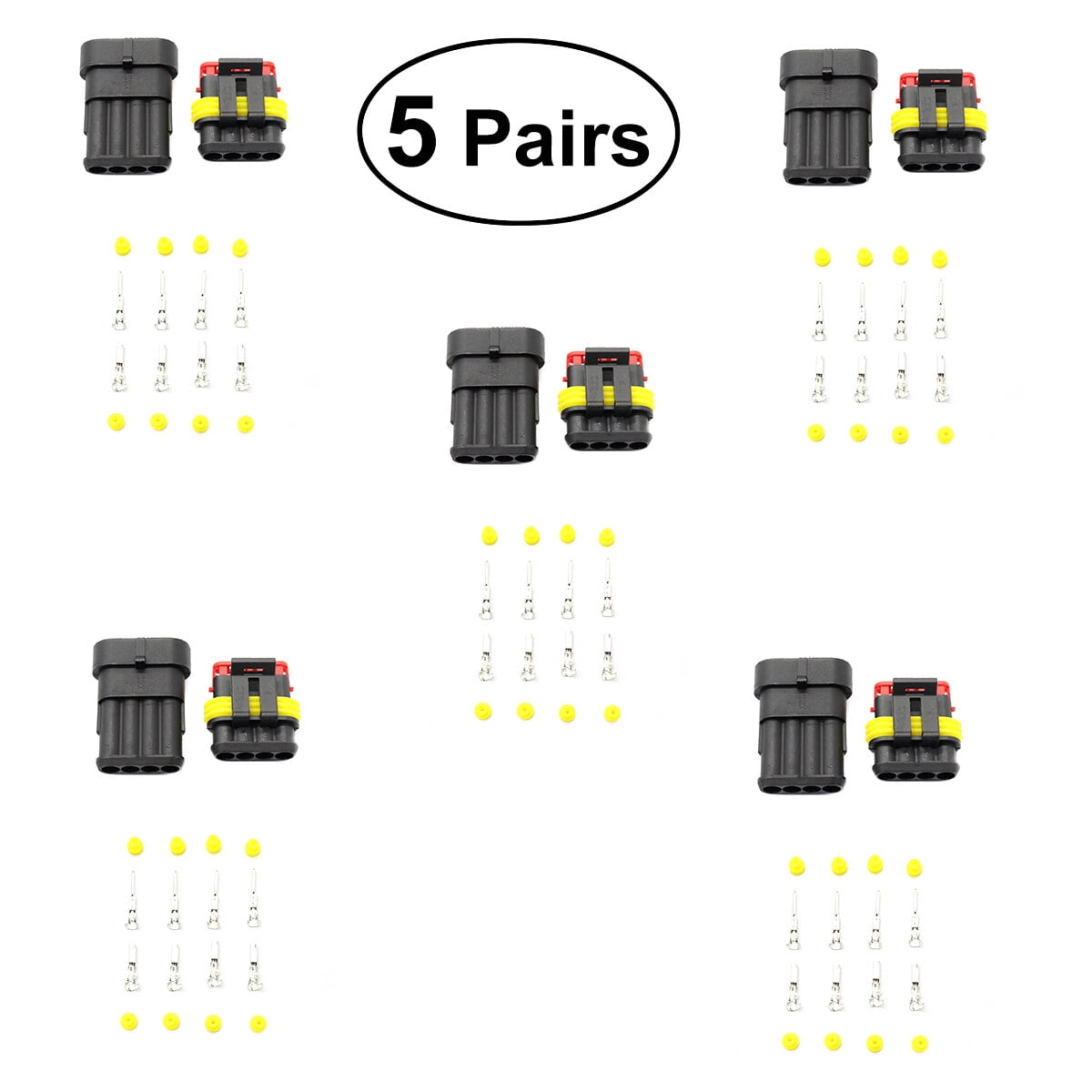 Pavodes 5 Pairs 4-Pin IP67 Waterproof Electrical Wire Terminal ...