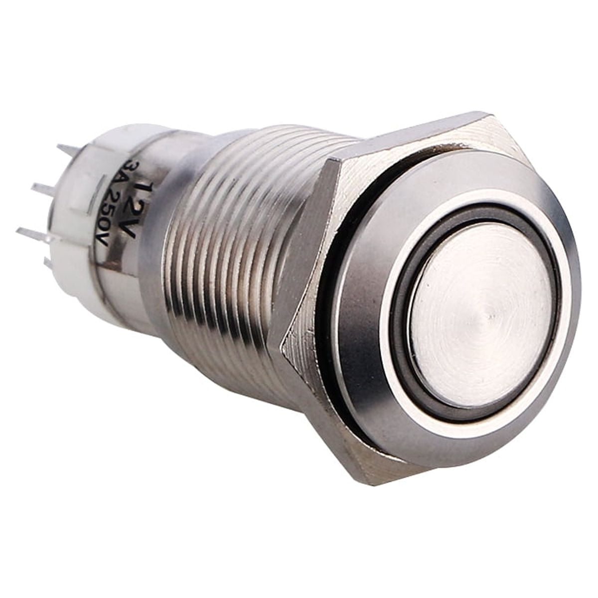 Pavodes DC12V 16mm 5/8" White Ring Led Metal Self-locking Latching Push ...