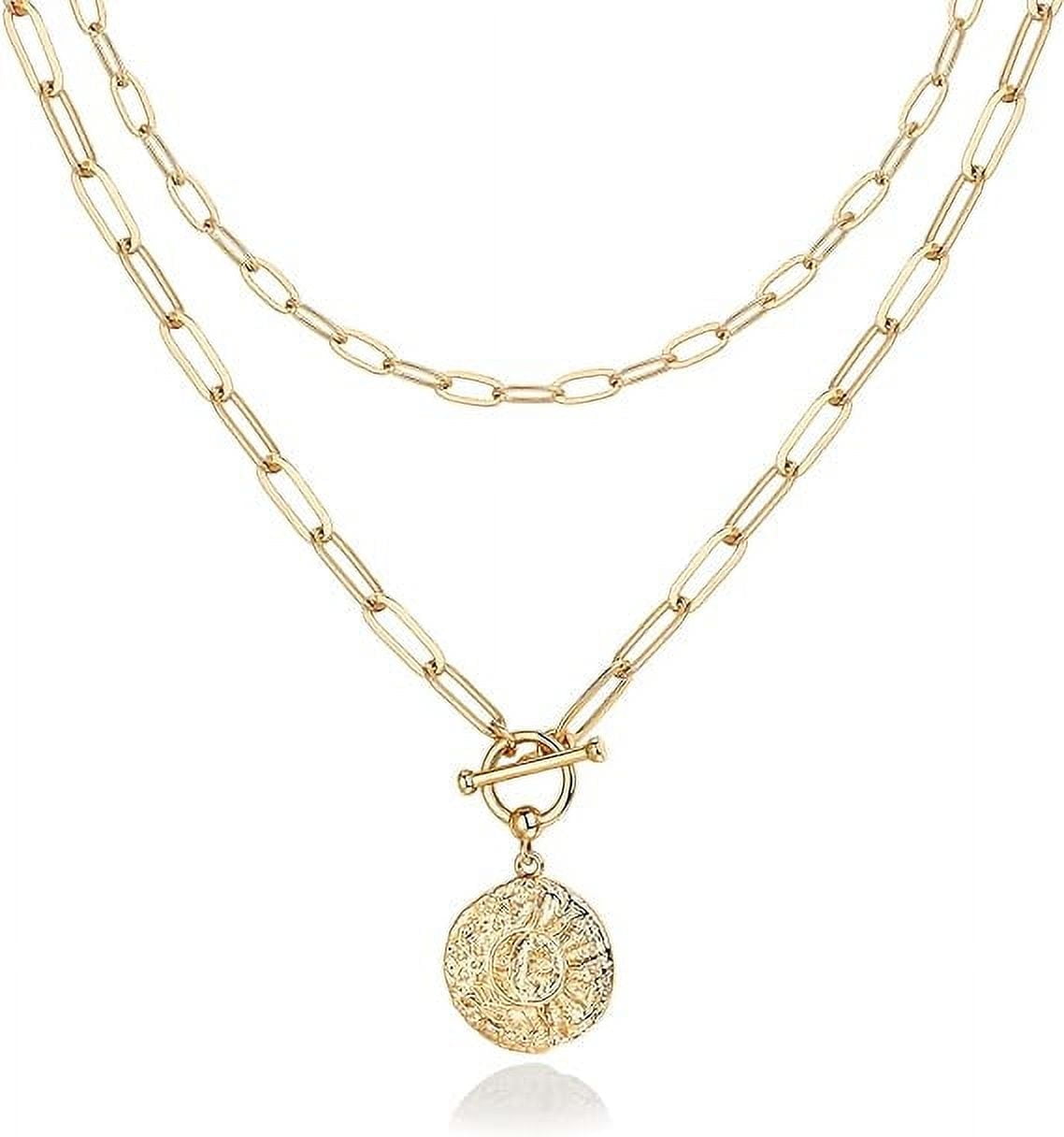 PAVOI 14K Gold Plated Layered Sun & Lock Pendant Necklace for Women ...