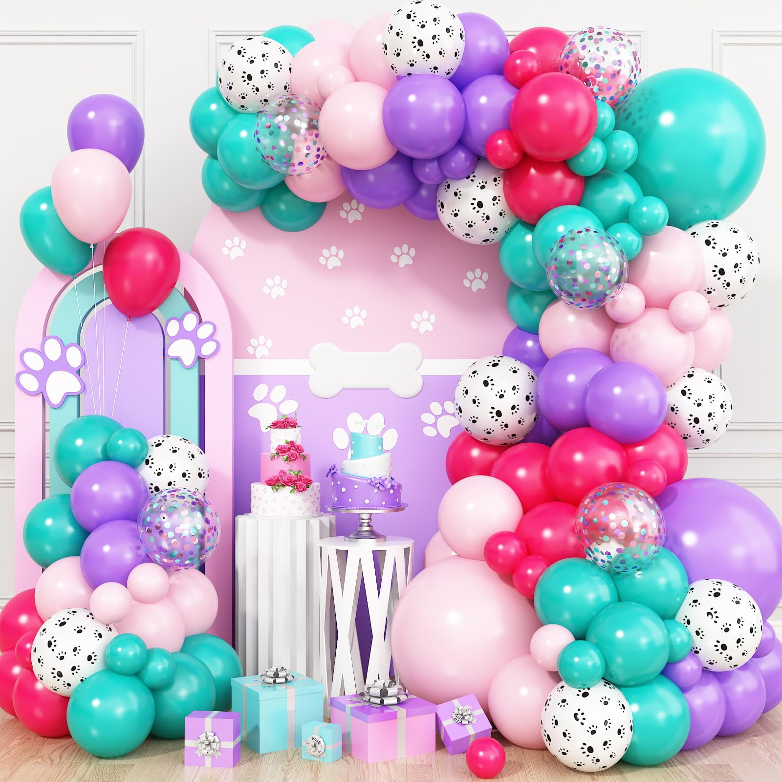 Paw Balloons Garland Arch Kit,Dog Birthday MTN1 Decorations with Pink ...