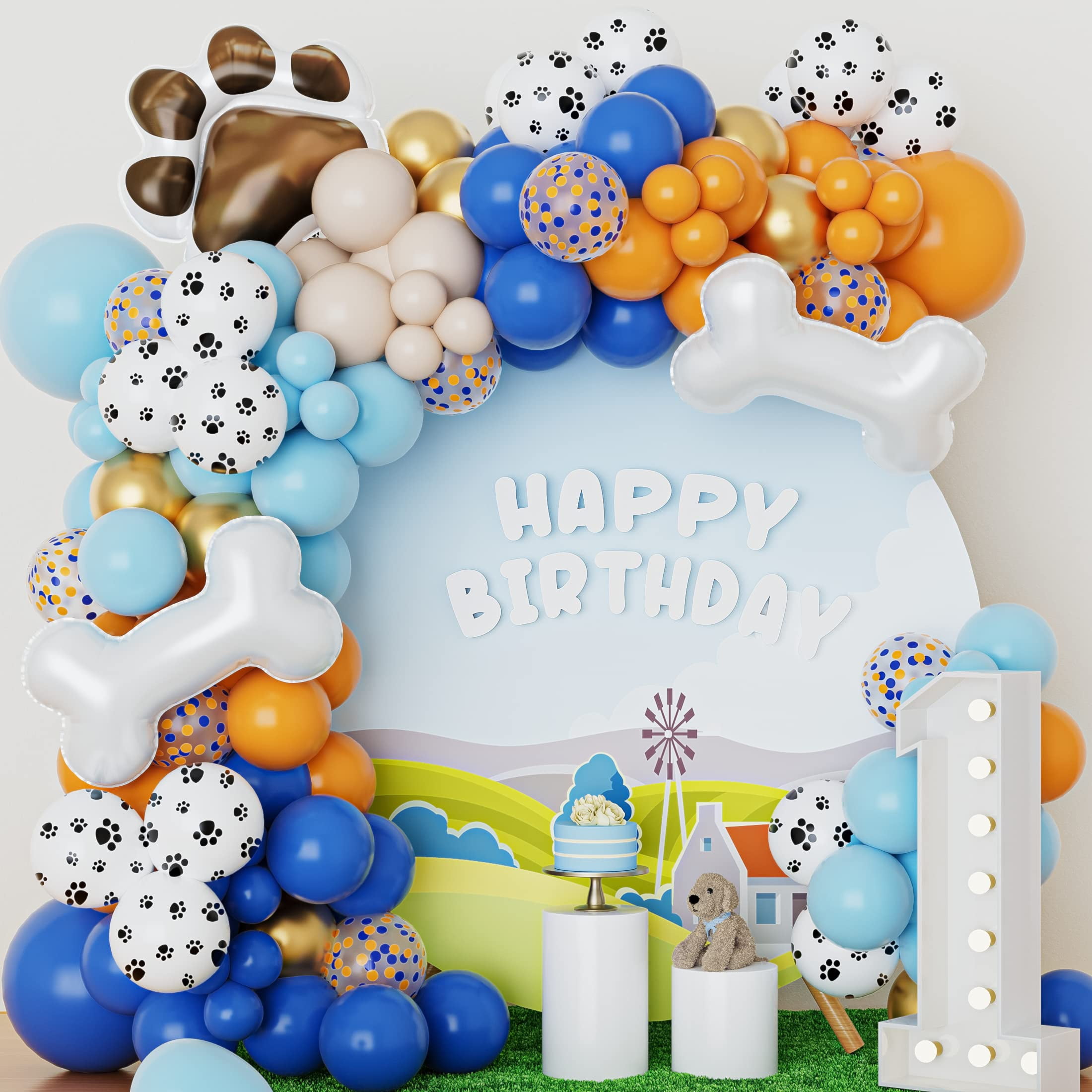 Paw Balloons Garland Arch Kit with NSD3 148PCS Blue Oragne Blush Dog Paw Latex Balloon for Boys ...