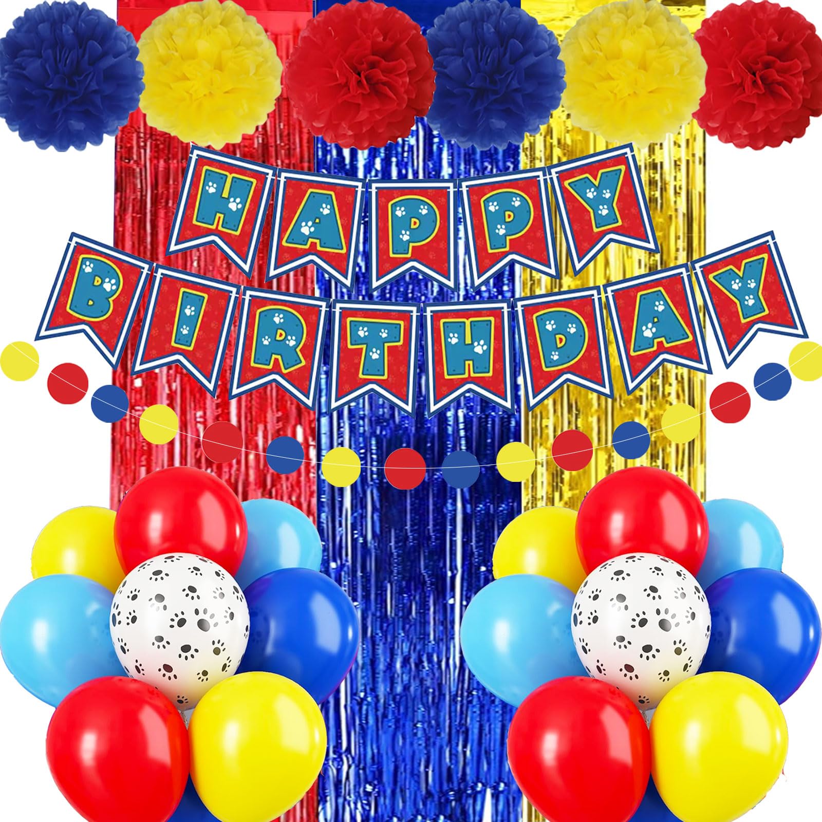 Paw Birthday Decorations, FEV6 Dog Paw Birthday Party Supplies, Banner, Balloons, Foil Fringe ...