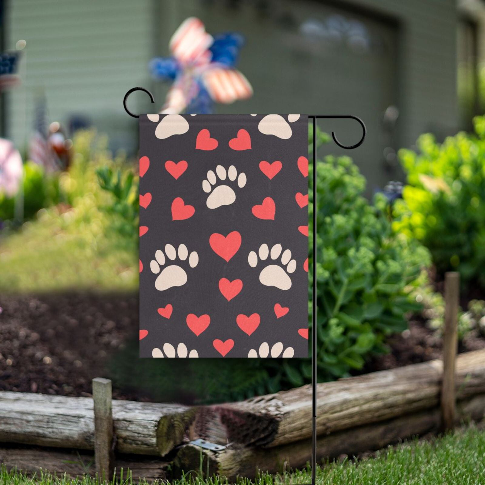 Paw Claws with Hearts Garden Flag Double Sided Outdoor Banners for ...