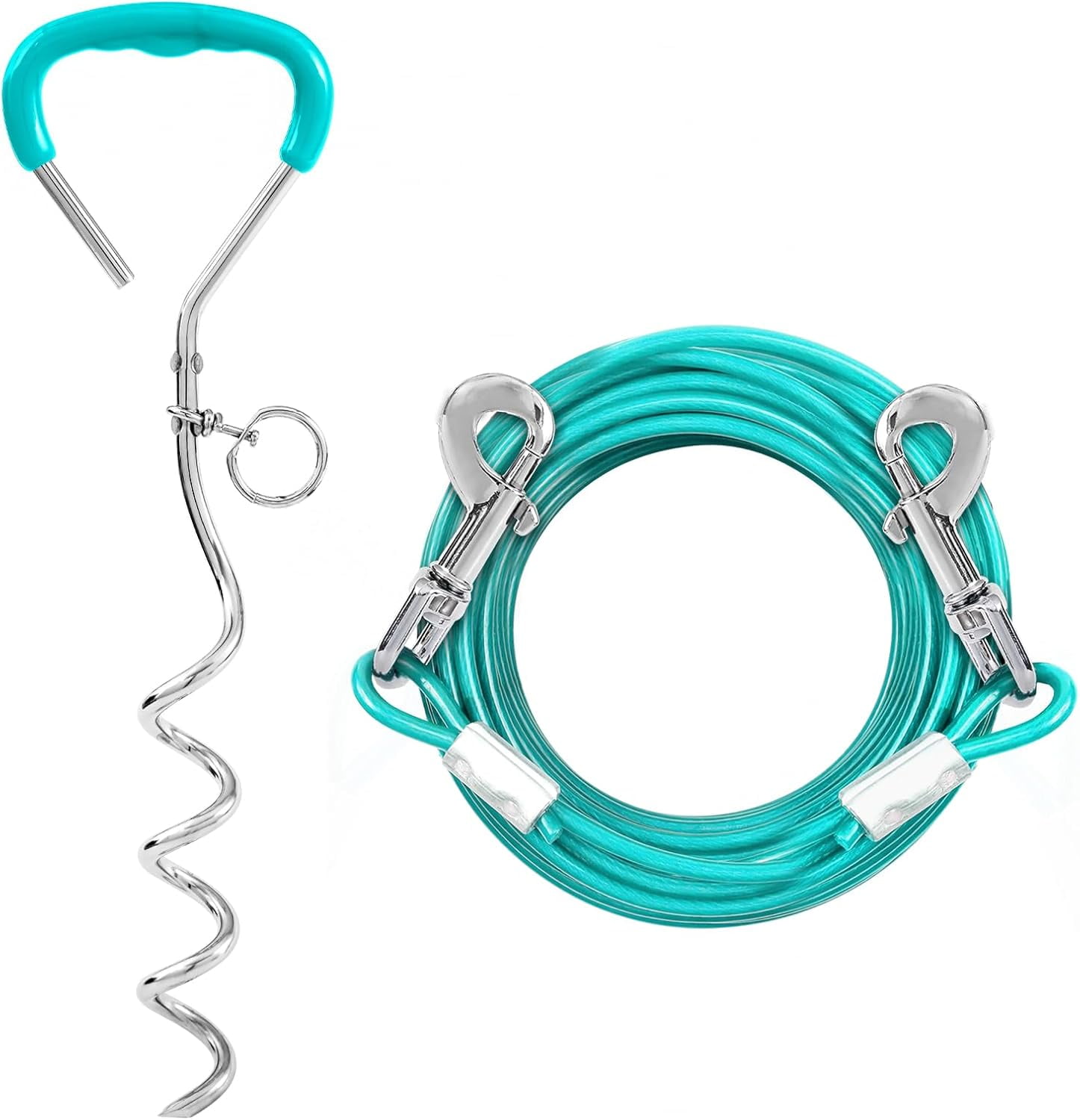 Paw Dog Tie Out Stake and Run Cable, 20FT Long Lead with Yard Stake, Chains for Outside, Leash ...