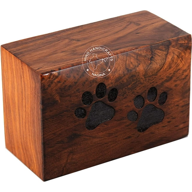 Paw Engraved Rosewood Pet Urn for Dogs Cats Memorial Keepsake Urns for ...