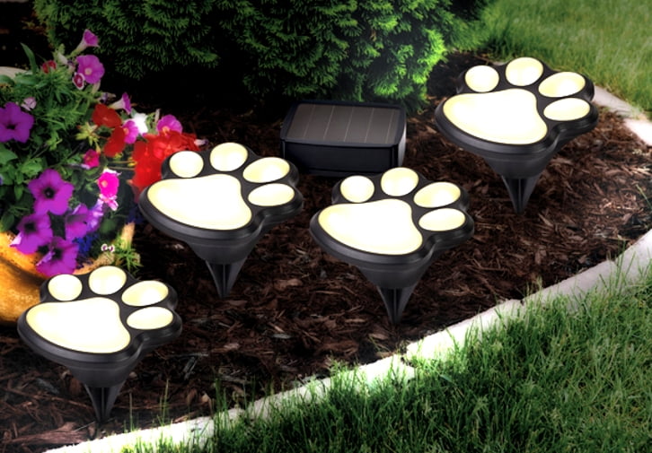Paw Garden Outdoor Lights Solar Powered LED Unique Animal Prints - Set ...
