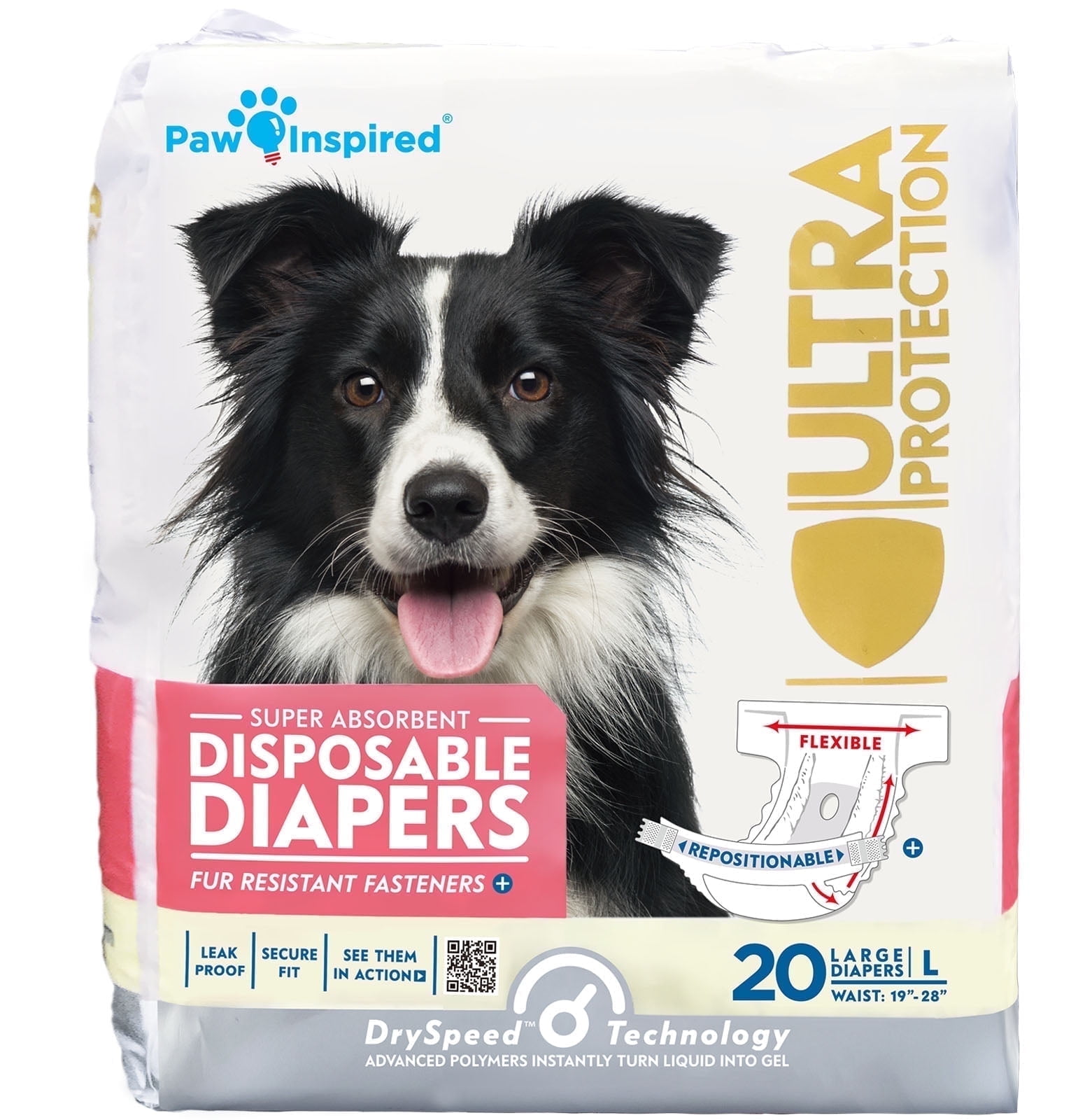 Paw Inspired Disposable Dog Diapers Large Female in Heat Incontinence ...