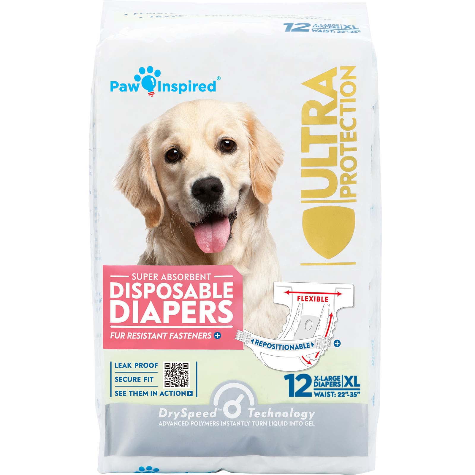 Paw Inspired Female Disposable Dog Diapers for Incontinence, Heat ...