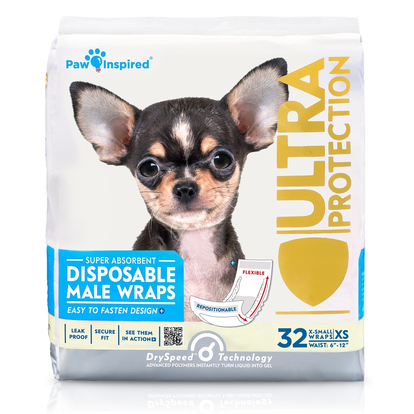 Paw Inspired Disposable Male Dog Wraps - X-Small, Ultra Protection ...