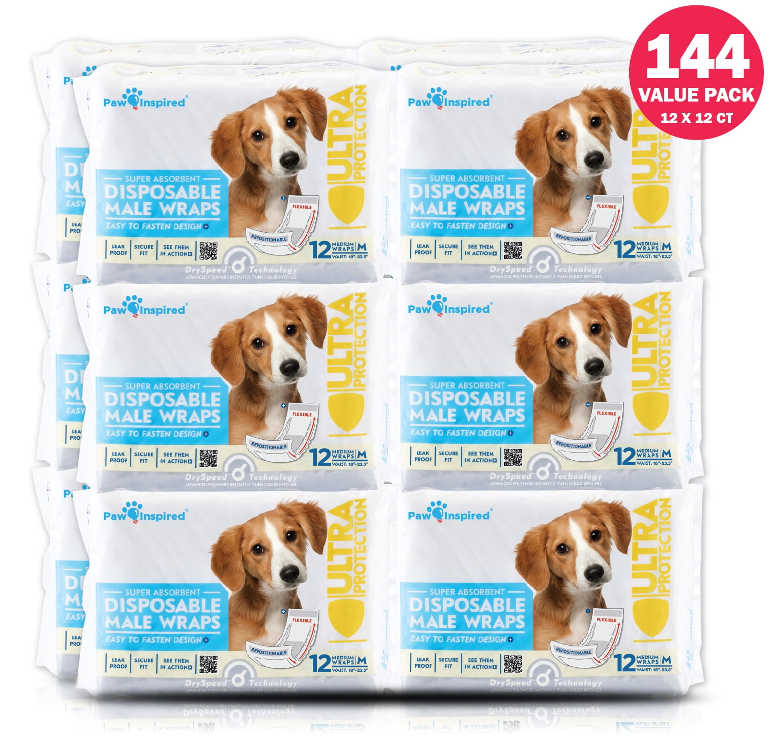 Paw Inspired Disposable Dog Wraps for Incontinence | XS-Medium, 144 ...