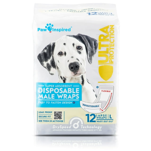 Paw Inspired Disposable Male Dog Diapers/ Wraps, Large Absorbent Doggy ...