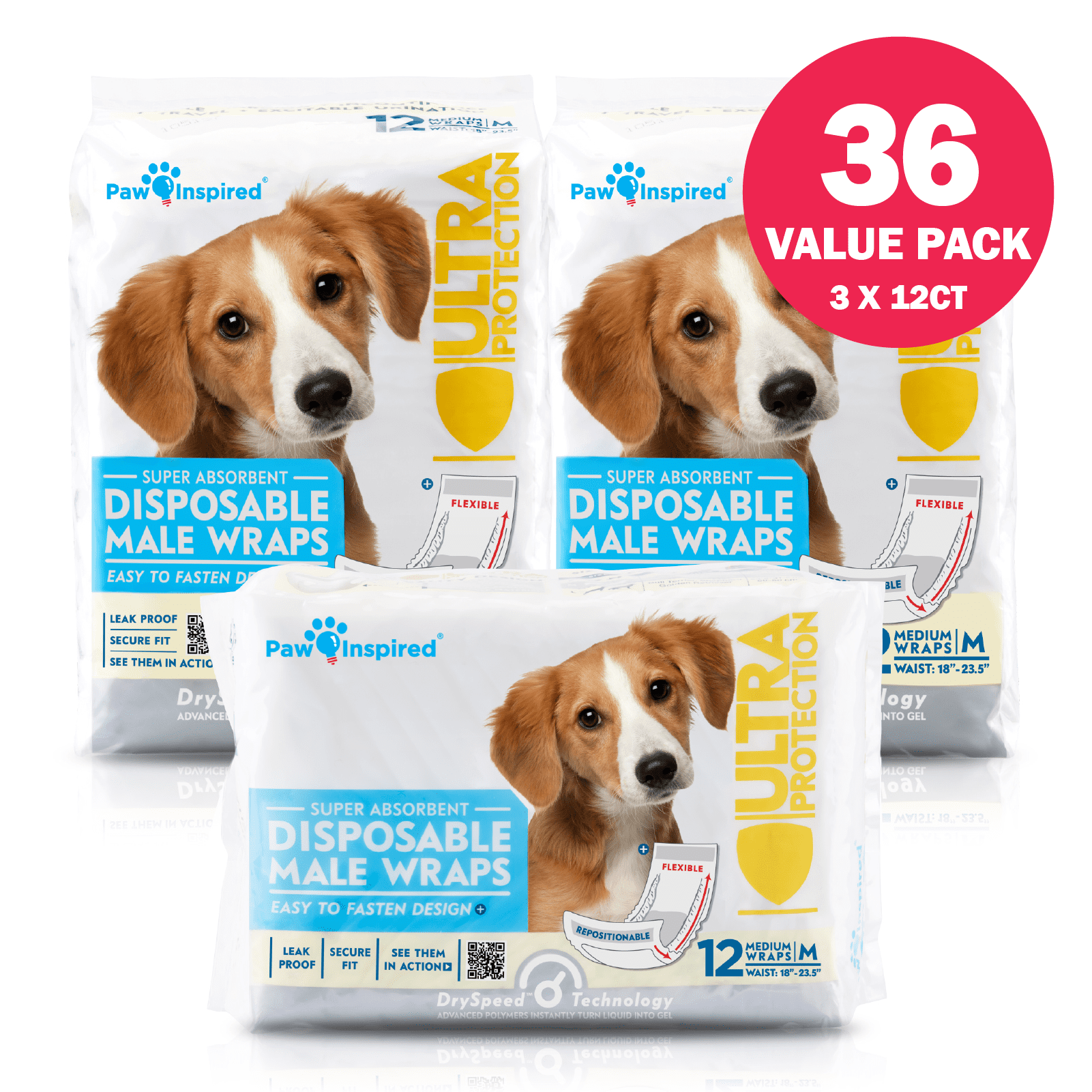Paw Inspired Disposable Male Dog Diapers | Leak Proof, Absorbent for ...