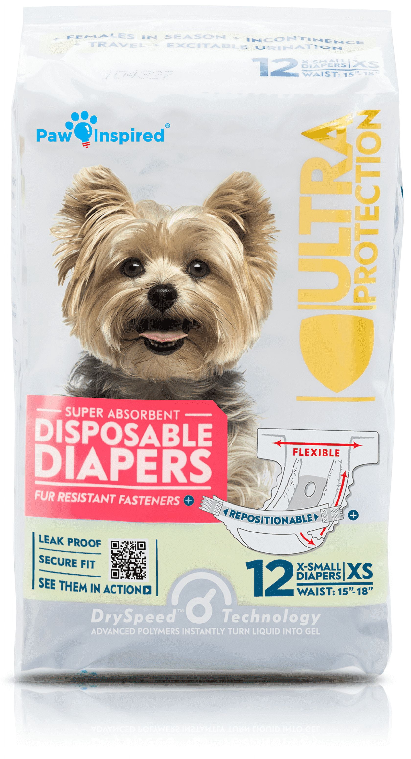 Paw Inspired X-Small Disposable Female Dog Diapers | Doggy Pee Pads for ...