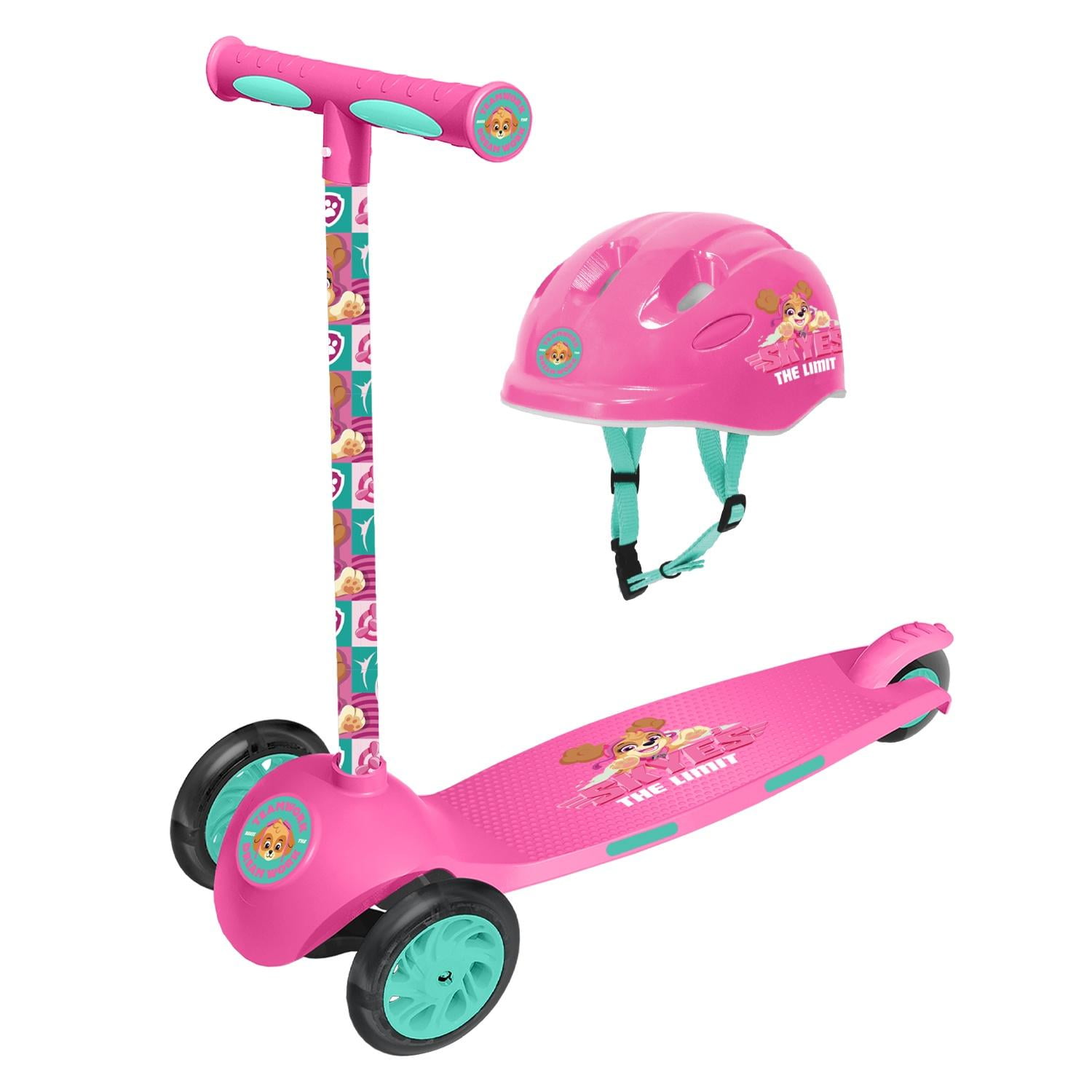 Paw Patrol 3 Wheel Scooter and Helmet Set - Pink - Skye - 50lbs - Unisex - Toddler - Ages 2-5 ...