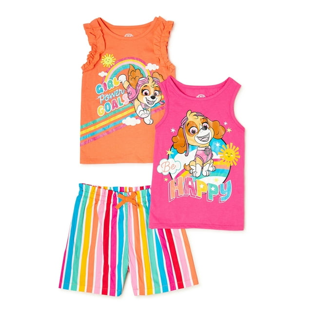 Paw Patrol Baby and Toddler Girls Flutter Sleeve Graphic Tank Tops and Shorts, 3-Piece Outfit ...